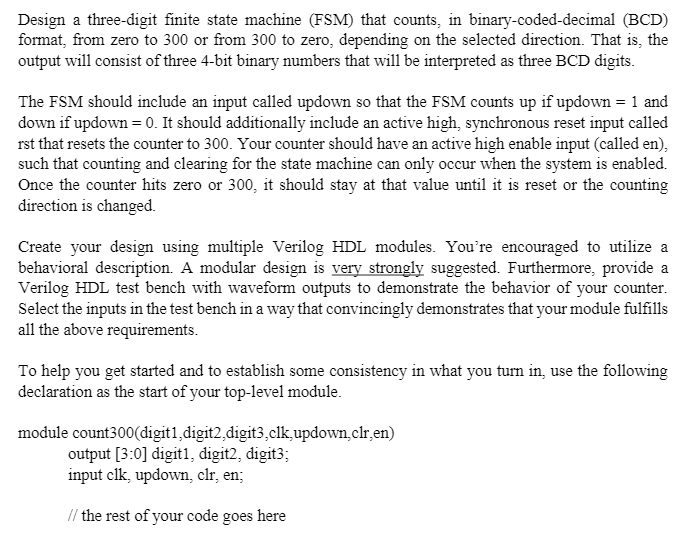 Solved Design A Three Digit Finite State Machine Fsm That