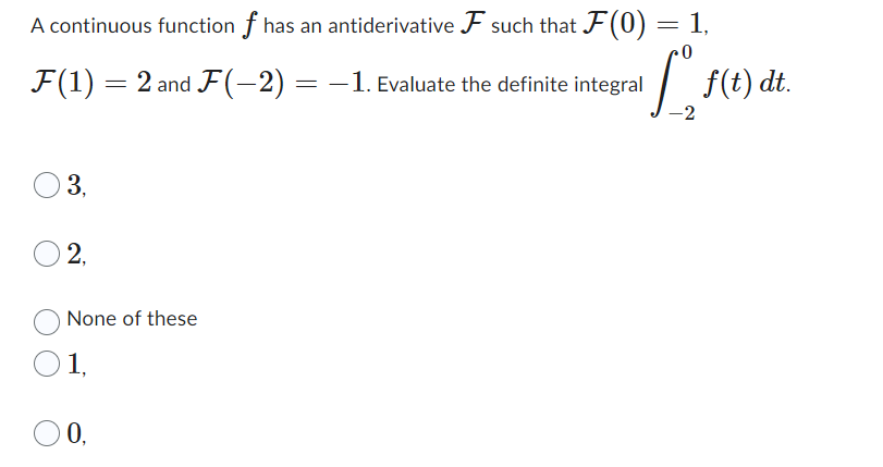 Solved A continuous function f has an antiderivative F such | Chegg.com
