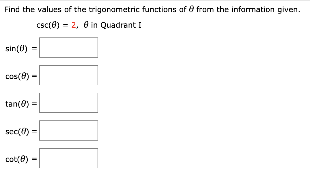Solved Find the values of the trigonometric functions of | Chegg.com