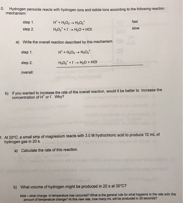 Solved 0. Hydrogen peroxide reacts with hydrogen ions and | Chegg.com
