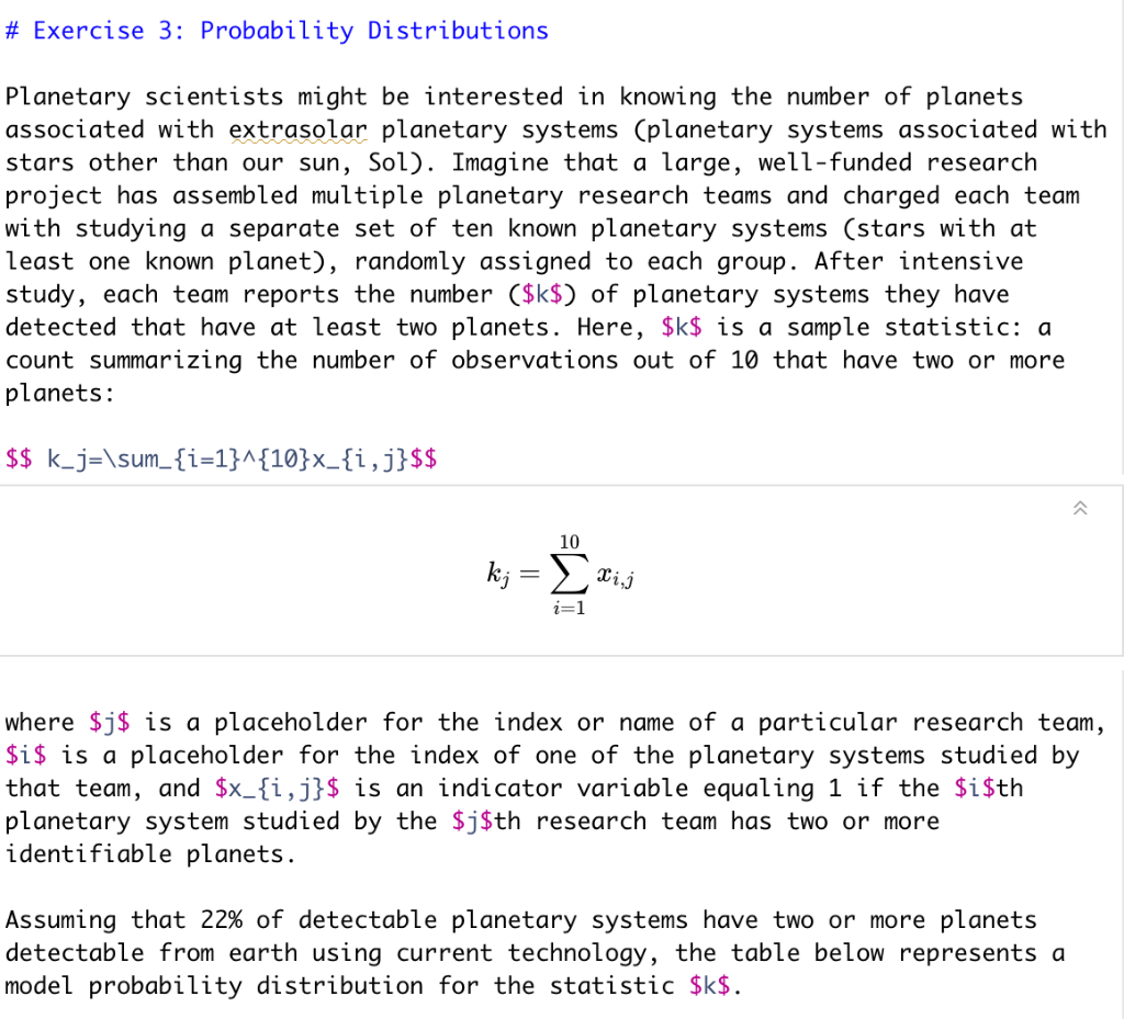 Solved # Exercise 3: Probability Distributions Planetary | Chegg.com