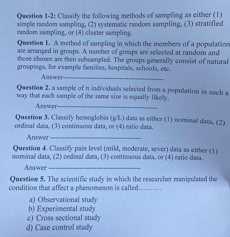 Solved Question 1-2: Classify the following methods of | Chegg.com