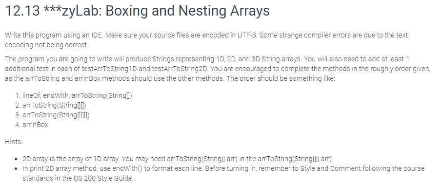 Solved 12.13 ***zyLab: Boxing and Nesting Arrays Write this | Chegg.com