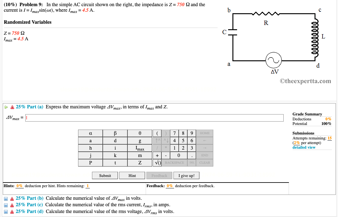 Solved (10\%) Problem 9: In the simple AC circuit shown on | Chegg.com