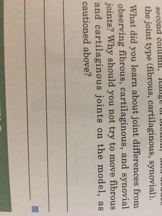 second columi, Raiige ll the joint type (fibrous, | Chegg.com