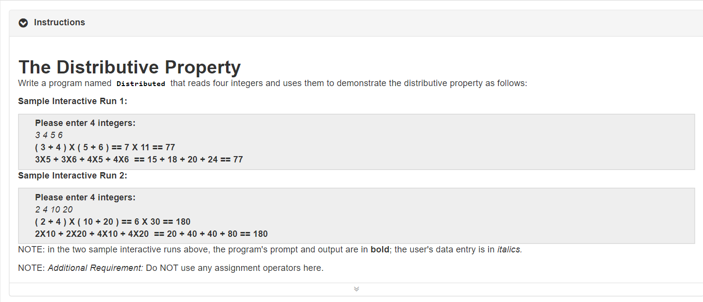 Solved Java Distributive Property. I need help with this | Chegg.com