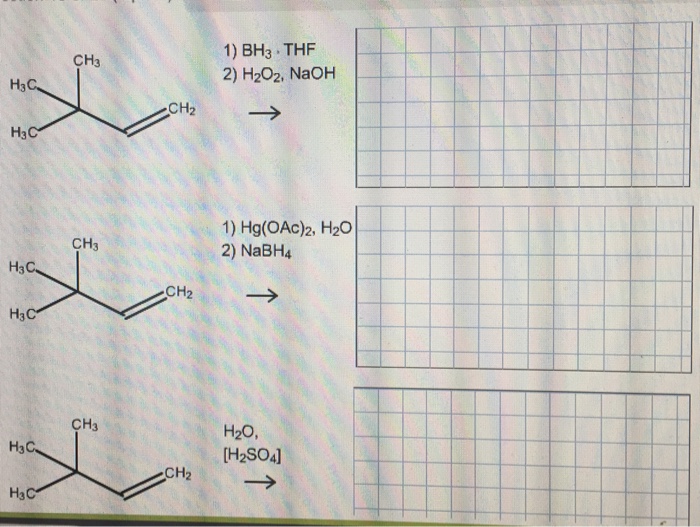 Solved 1) BH3. THF 2) H202. NaOH CH3 H3C CH2 1) Hg(OAc)2, | Chegg.com