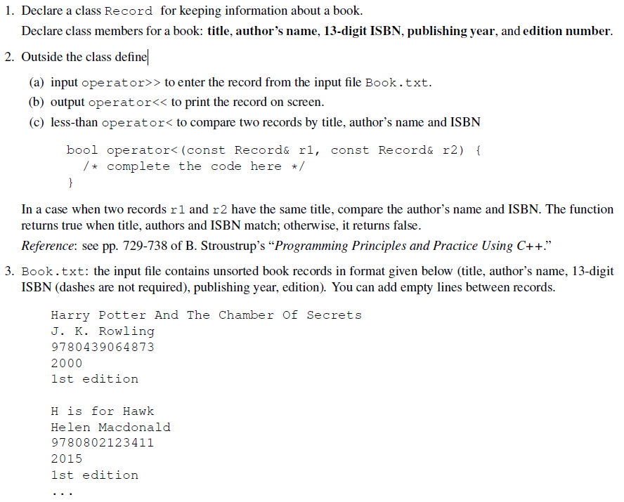 Solved 1. Declare a class Record for keeping information | Chegg.com
