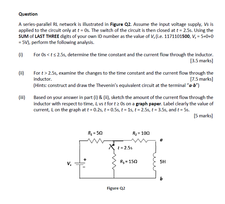 Solved Question A series-parallel RL network is illustrated | Chegg.com