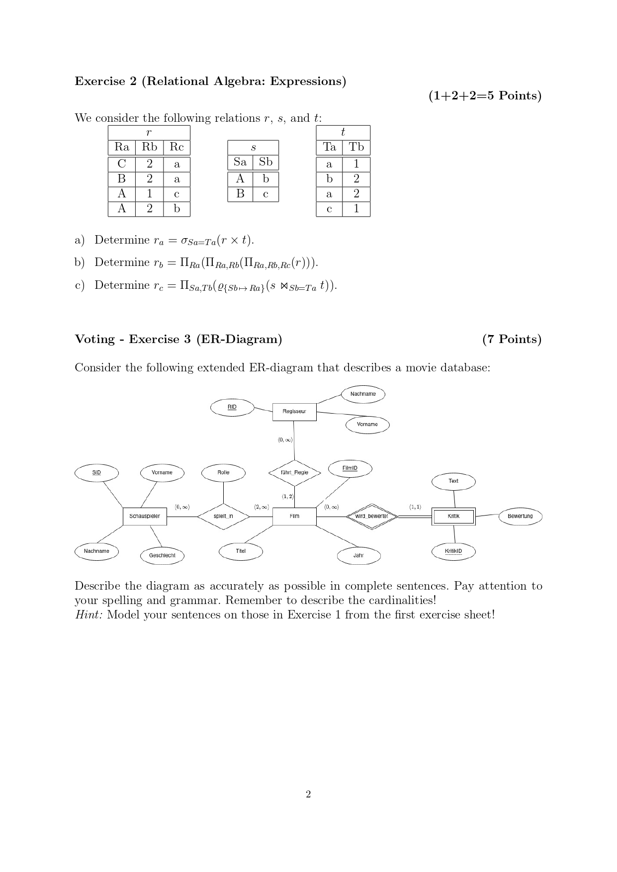Solved Exercise 2 (Relational Algebra: Expressions) (1+2+2=5 | Chegg.com Solved Exercise 2 (Relational Algebra: Expressions) (1+2+2=5 | Chegg.com