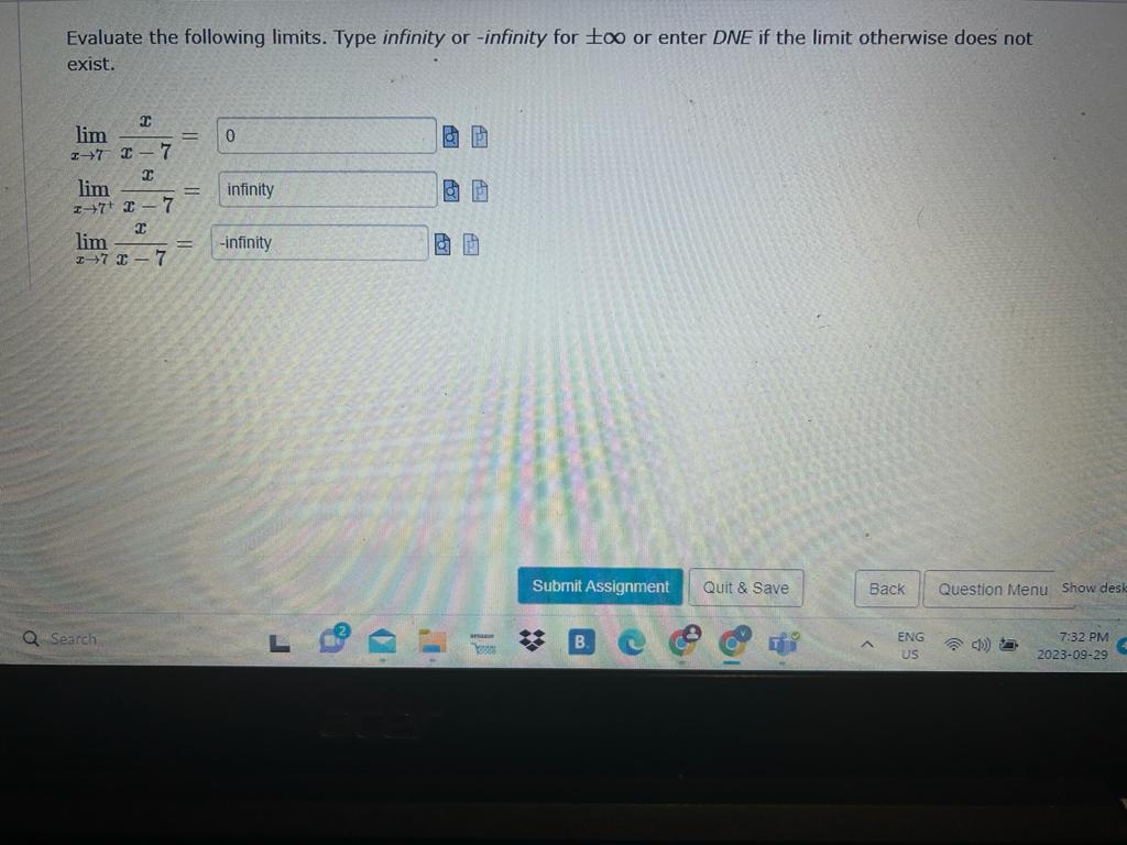 Solved Evaluate the following limits. Type infinity | Chegg.com
