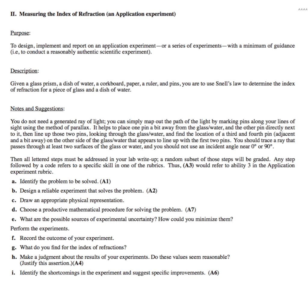 Solved Π. Measuring the Index of Refraction (an Application | Chegg.com