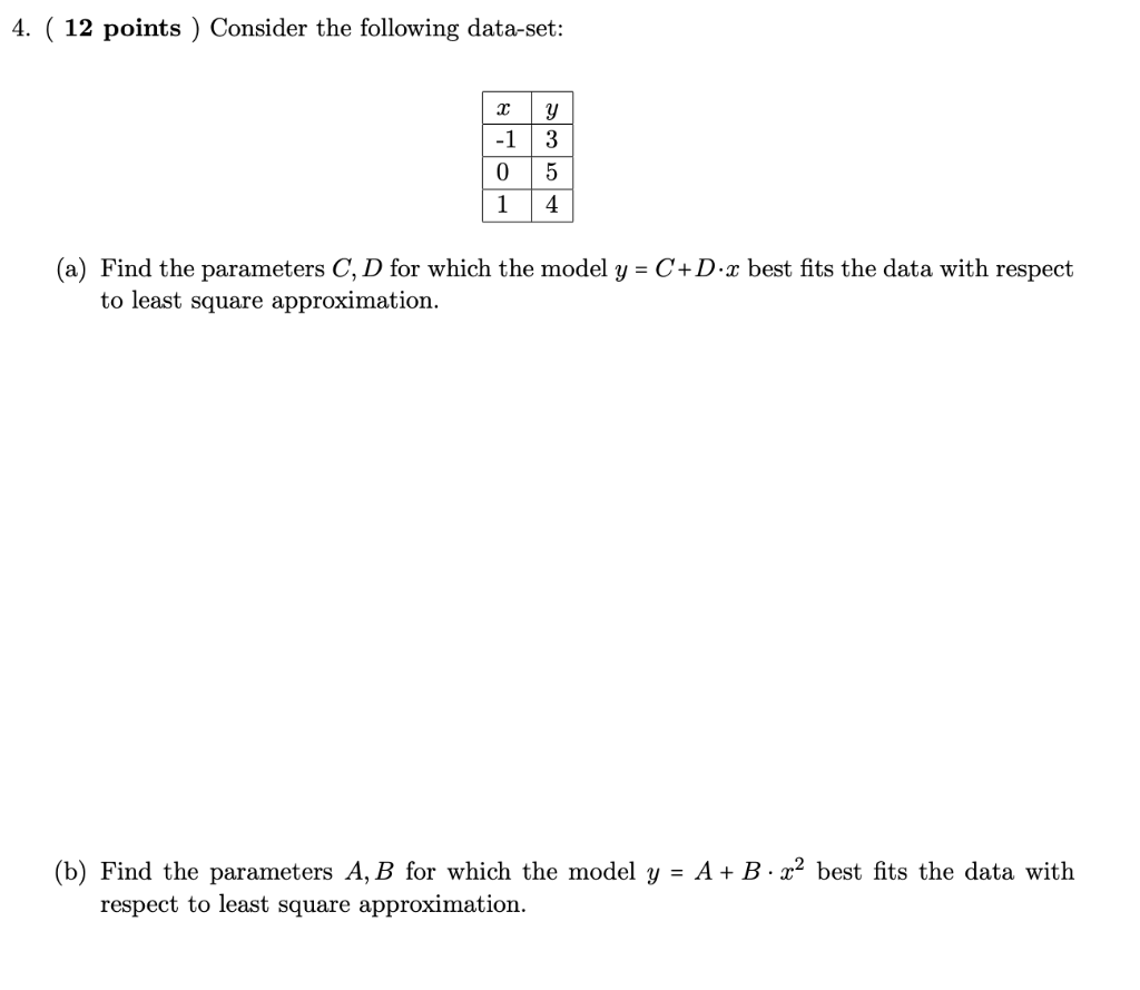 Solved 4. ( 12 points) Consider the following data-set: (a) | Chegg.com
