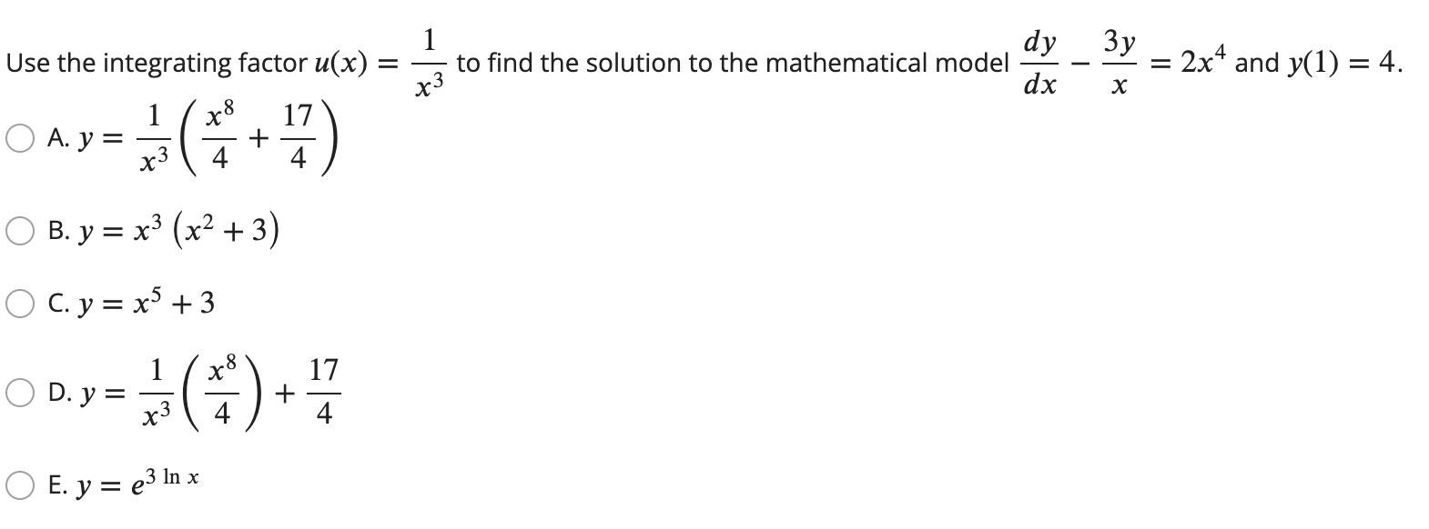 Solved Use the integrating factor u(x)=x31 to find the | Chegg.com