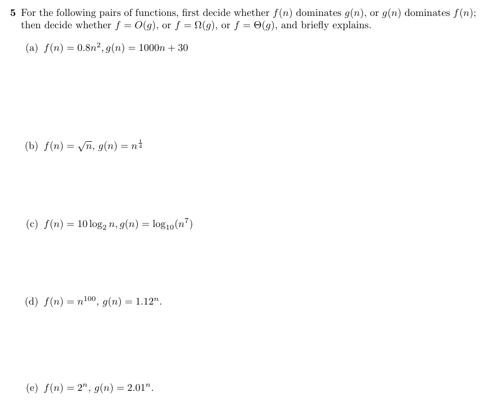 Solved 5 For the following pairs of functions, first decide | Chegg.com