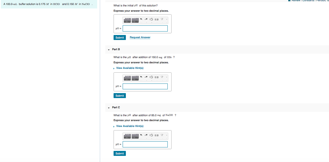 Solved A 100.0-ml buffer solution is 0.175 M in HCIO and | Chegg.com