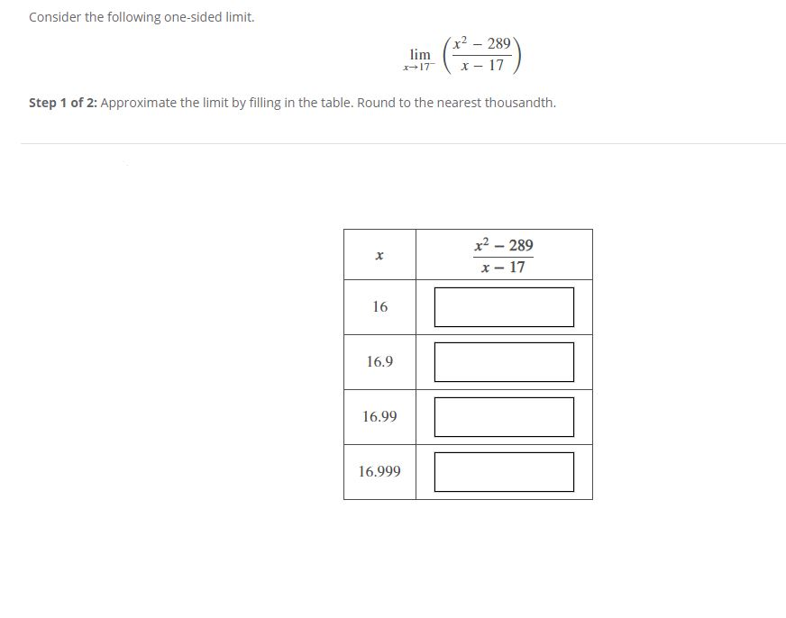Solved Consider the following one-sided limit. lim x2 - 289 | Chegg.com