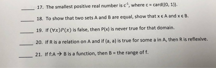 Solved 17. The smallest positive real number is c, where c = | Chegg.com