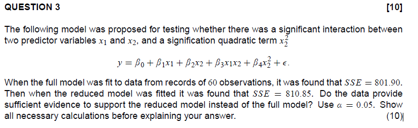 Solved QUESTION 3 [10] The following model was proposed for | Chegg.com