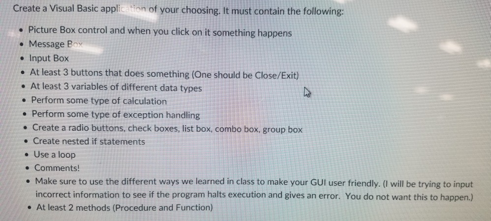 Create a Visual Basic application of your choosing. | Chegg.com