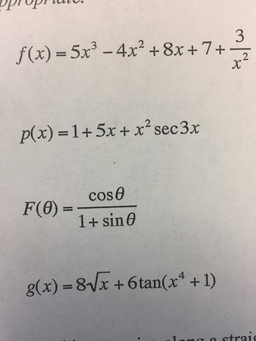 Solved f(x) = 5x^3 - 4x^2 + 8x + 7+ 3/x^2 p(x) = 1 + 5x + | Chegg.com