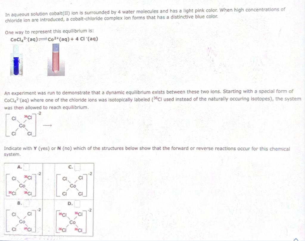 Solved In aqueous solution cobalt(II) ion is surrounded by 4 | Chegg.com