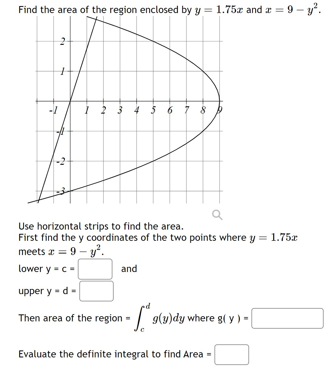 Solved Find the area of the region enclosed bv y=1.75x and | Chegg.com