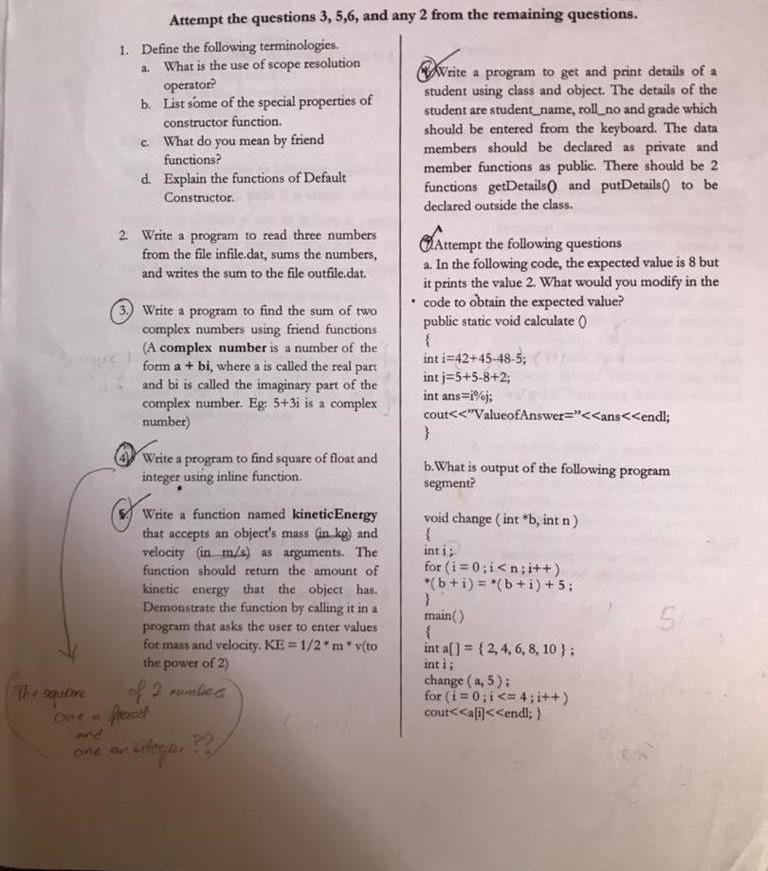 Solved Attempt the questions 3, 5,6, and any 2 from the | Chegg.com