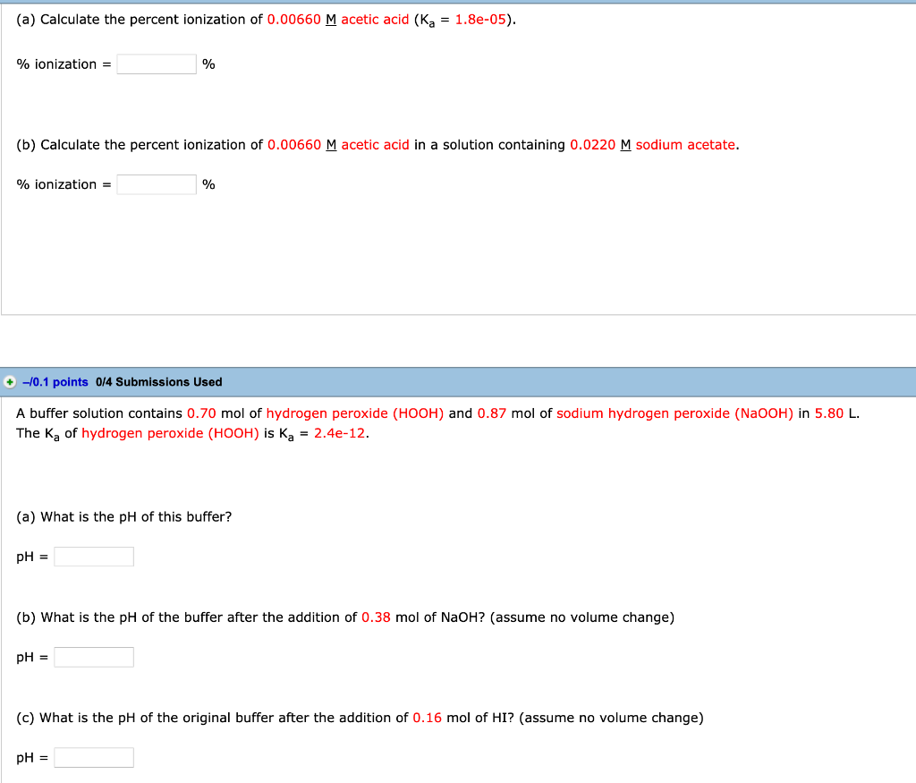 Solved (a) Calculate the percent ionization of 0.00660 M | Chegg.com