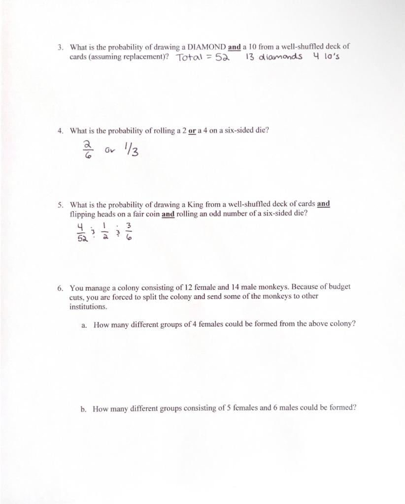 Solved 3. What is the probability of drawing a DIAMOND and a | Chegg.com
