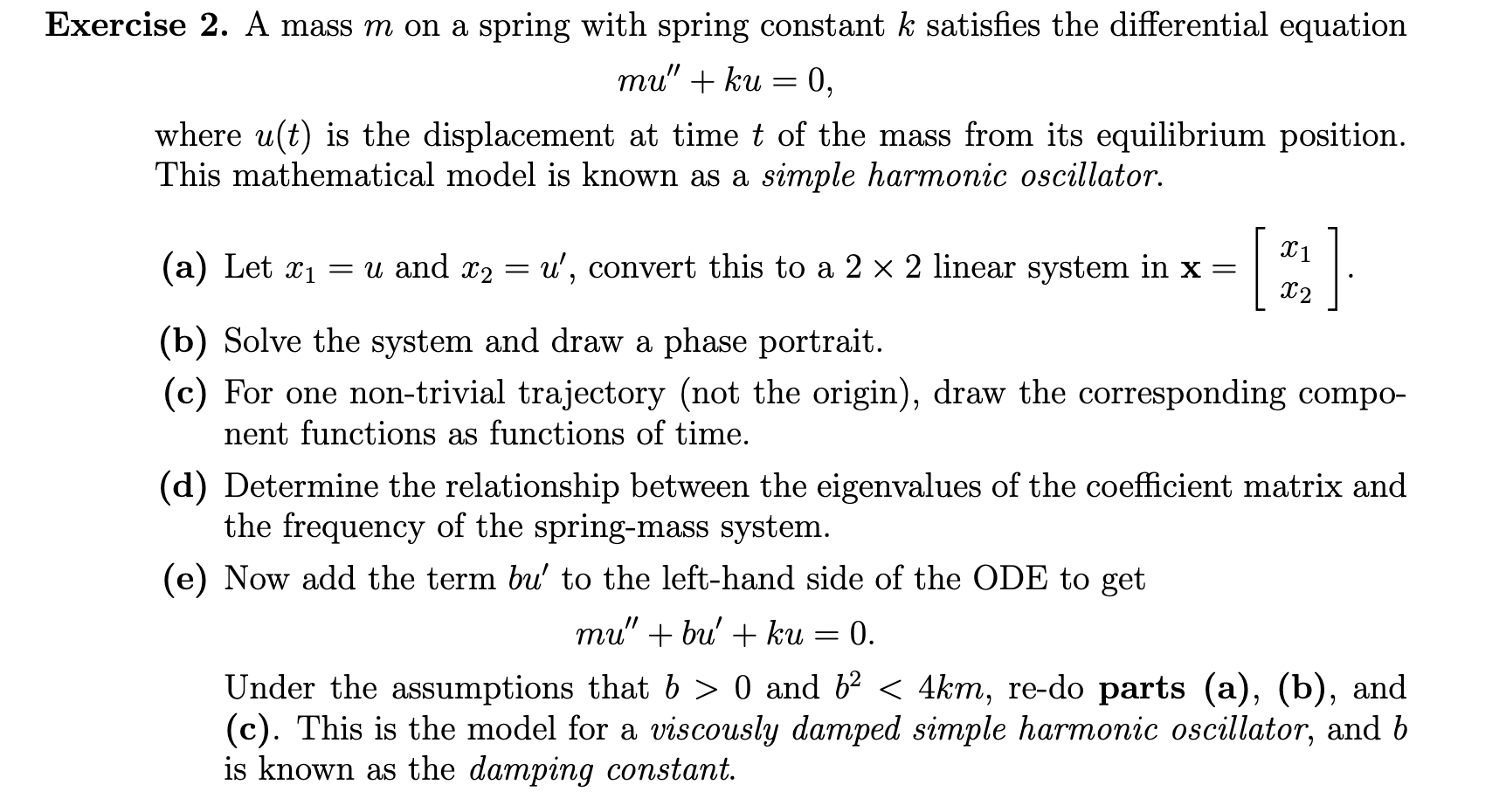 Solved Exercise 2. A mass m on a spring with spring constant | Chegg.com