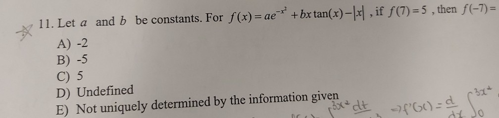 Solved x 11. Let a and b be constants. For f(x) = ae* + bx | Chegg.com