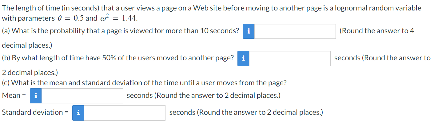 Solved The length of time (in seconds) that a user views a | Chegg.com