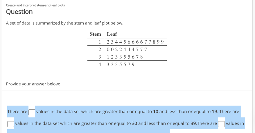 Solved Create and interpret stem-and-leaf plots Question A | Chegg.com