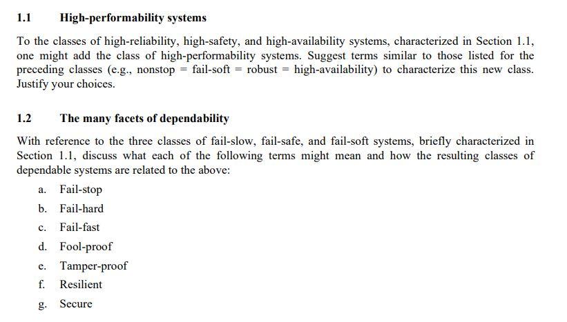 1.1 High-performability systems To the classes of | Chegg.com