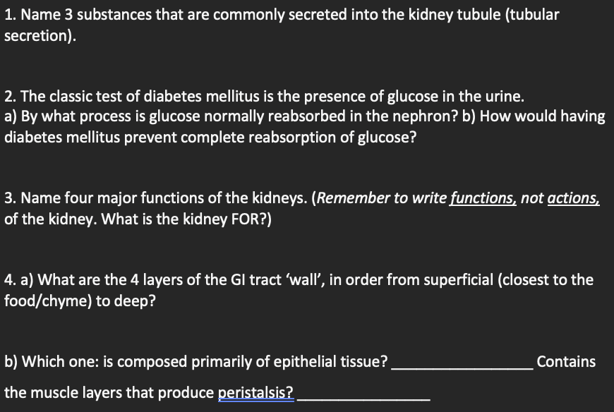 Solved 1. Name 3 substances that are commonly secreted into | Chegg.com