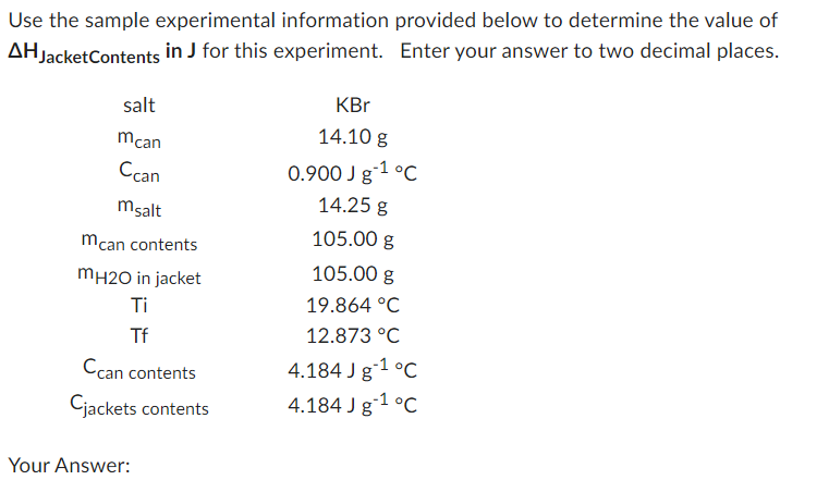 Solved Use the sample experimental information provided | Chegg.com