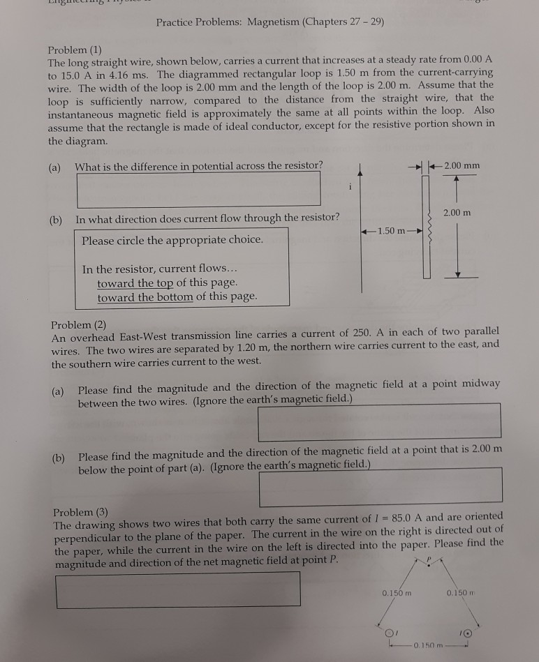 Solved Practice Problems: Magnetism (Chapters 27 - 29) | Chegg.com