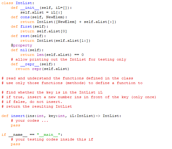 Solved class IntList: def init (self, iL=[]): self.aList = | Chegg.com