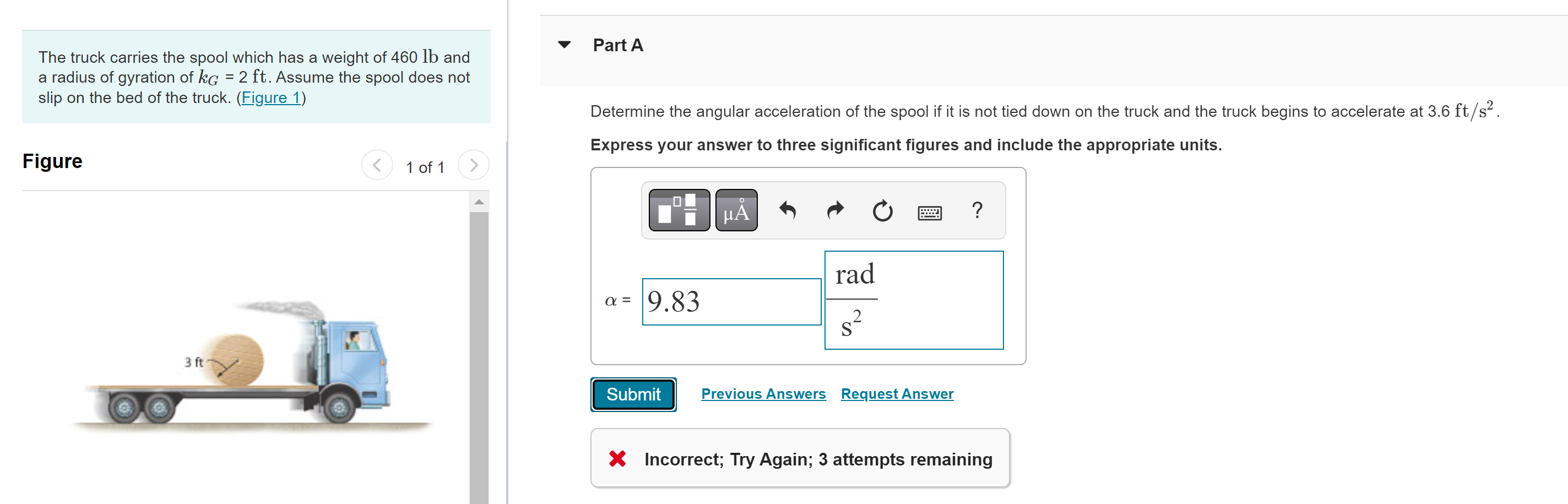 Solved The truck carries the spool which has a weight of | Chegg.com