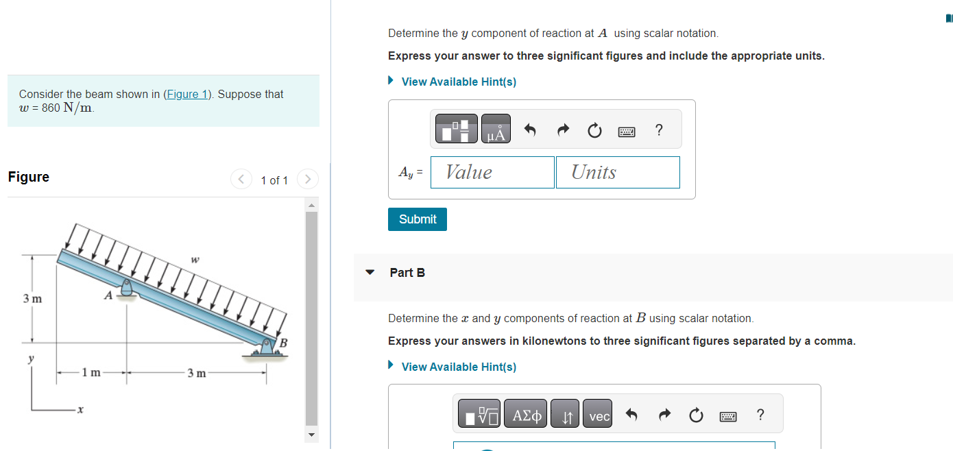 Solved Determine The Y Component Of Reaction At A Using