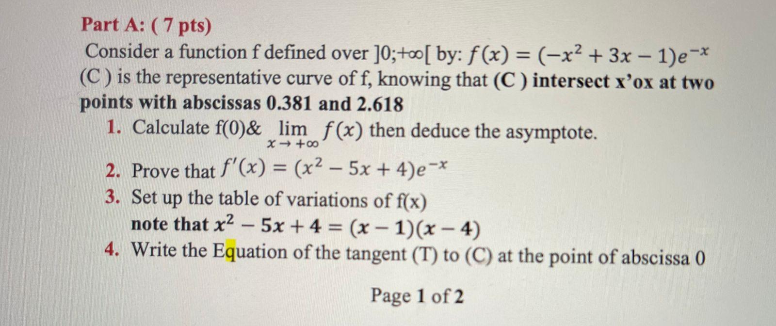 Solved Part A: (7 pts) Consider a function f defined over | Chegg.com