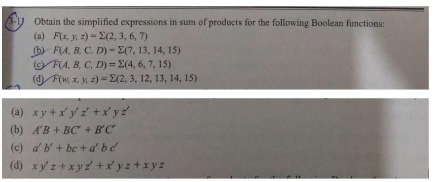 Solved (3-1) Obtain the simplified expressions in sum of | Chegg.com