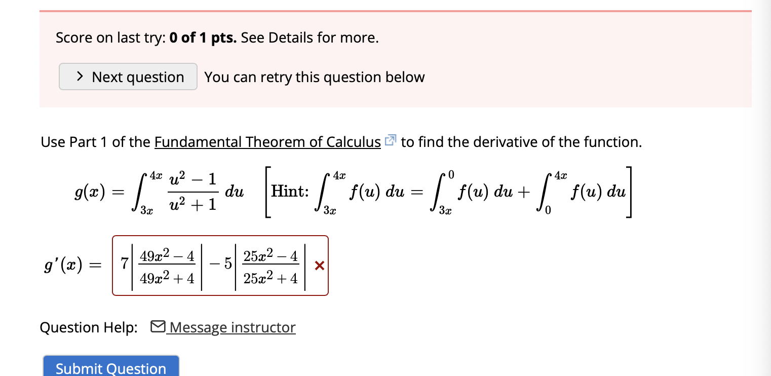 Use Part 1 ﻿of the Fundamental Theorem of Calculus | Chegg.com