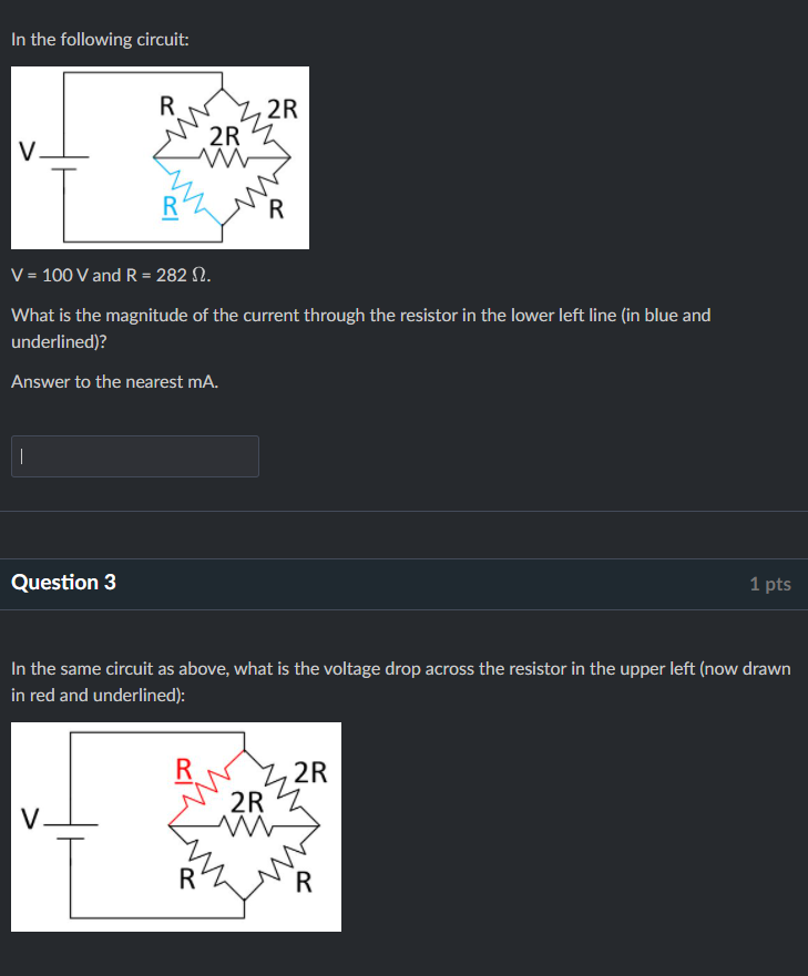 Solved In the following circuit: R 2R V 2R w R V = 100 V and | Chegg.com