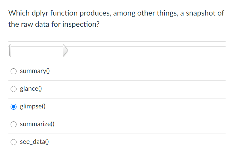 Solved Which dplyr function produces, among other things, a | Chegg.com
