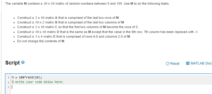 Solved The variable M contains a 10×10 matrix of random | Chegg.com