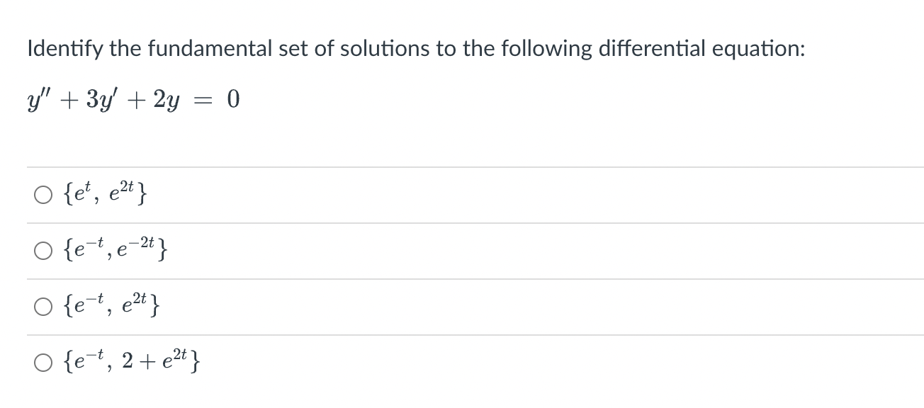 Solved Identify the fundamental set of solutions to the | Chegg.com