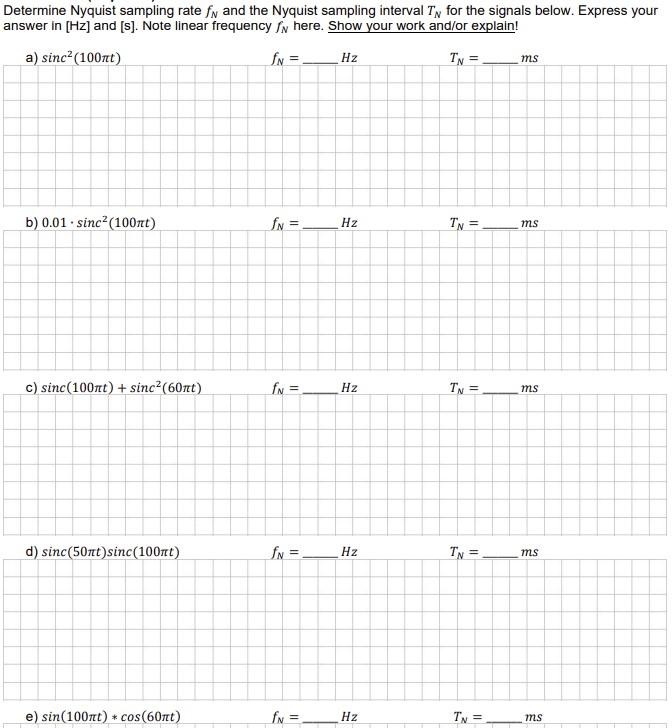 Solved Determine Nyquist sampling rate fN and the Nyquist | Chegg.com