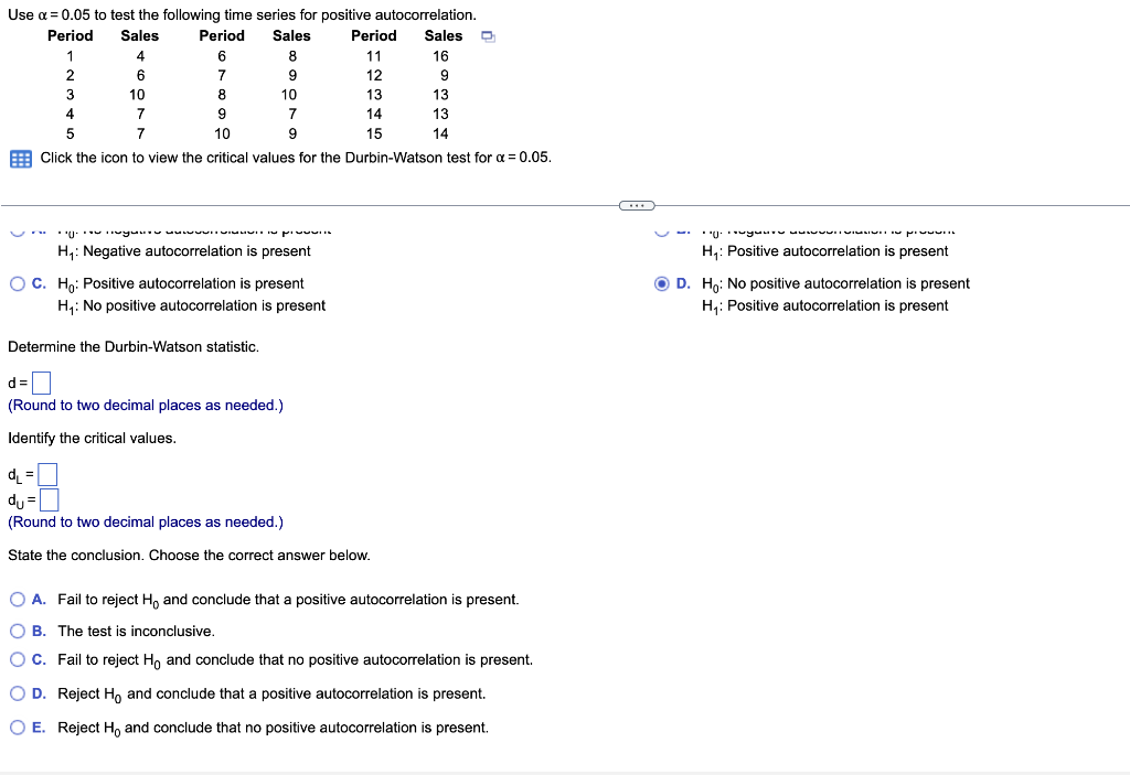 Solved Use α=0.05 to test the following time series for | Chegg.com